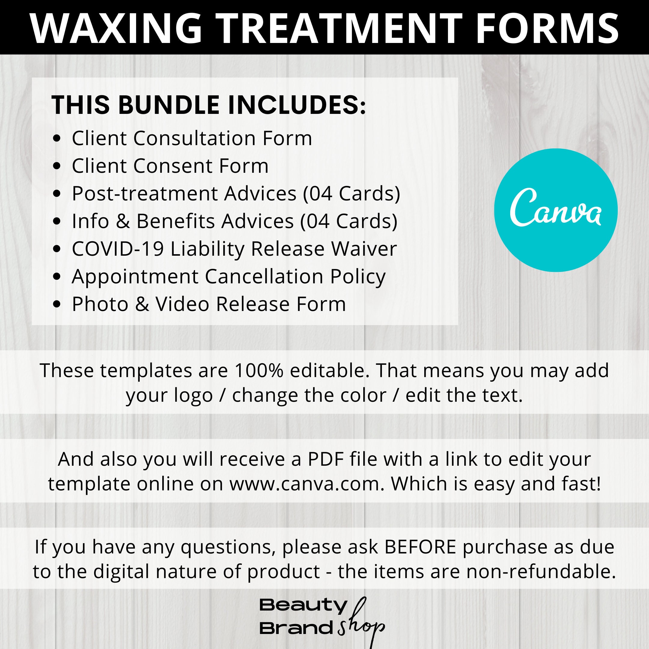 Waxing Treatment Client Intake Forms, Waxing Forms, Waxing Consultation ...