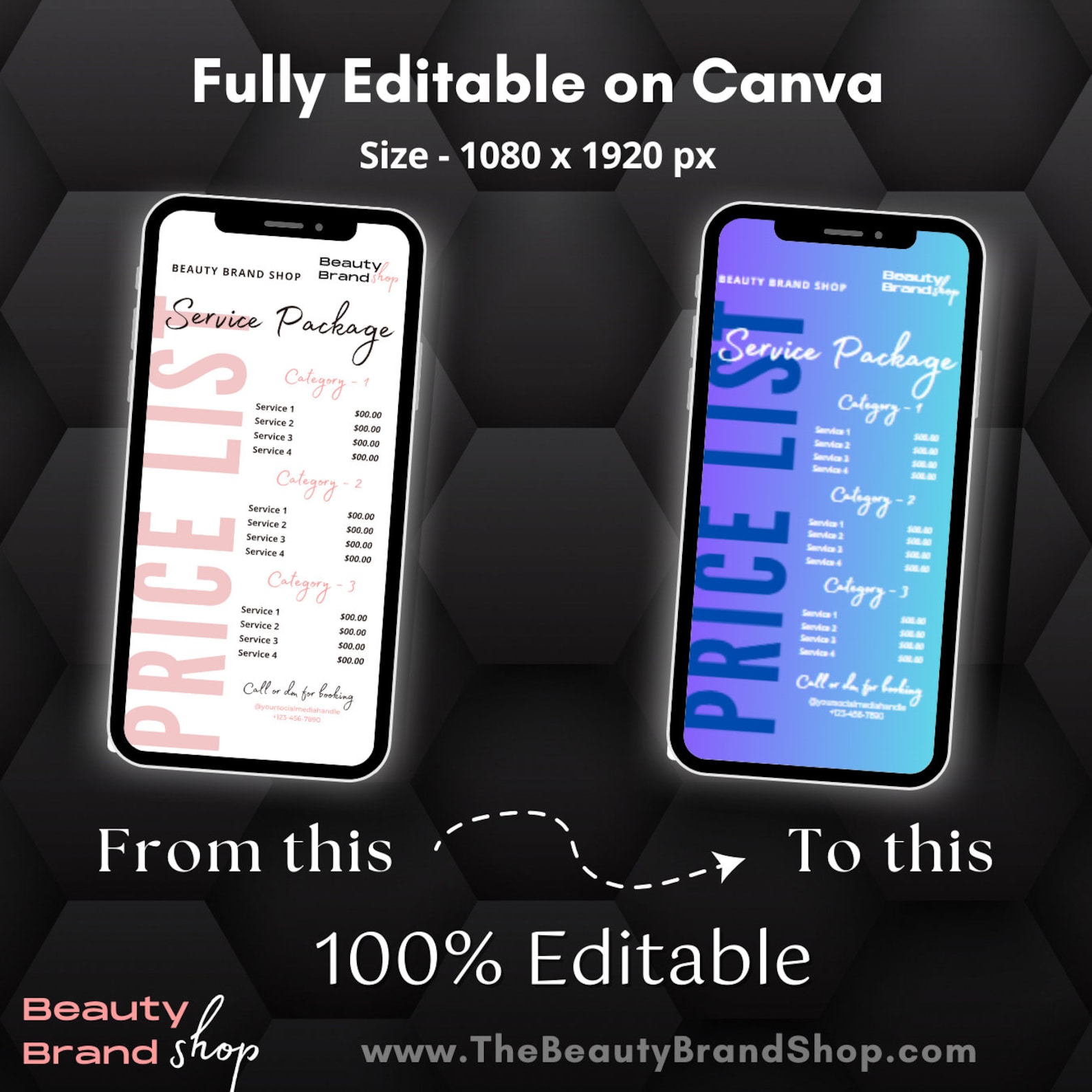 Instagram Price List Template, Editable Price List, IG Stories Price ...