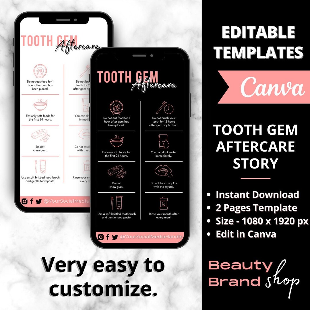 Tooth Gem Aftercare Story, Instagram Post-care Story, Tooth Gem ...