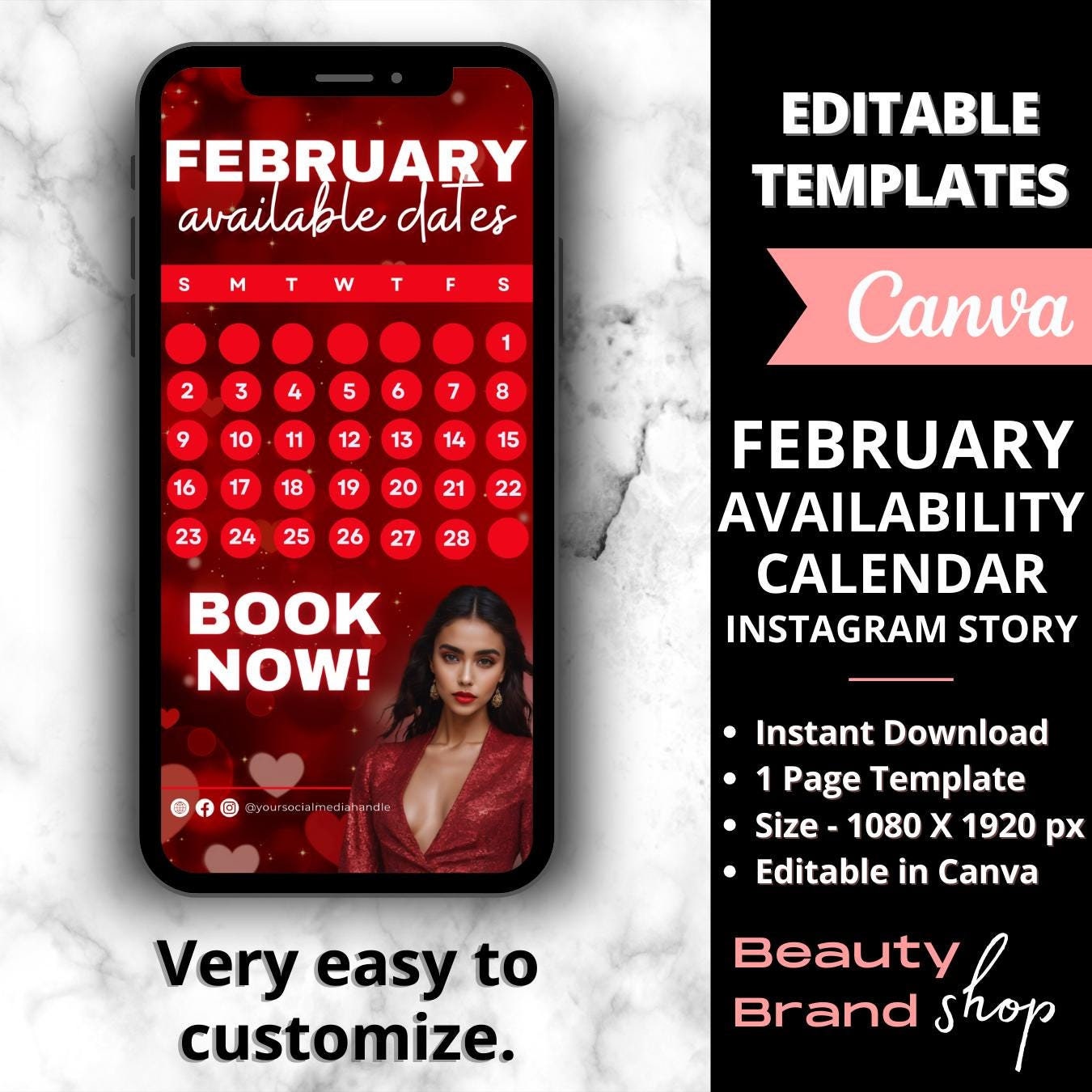 February Availability Calendar Instagram Story, Valentine's Day ...
