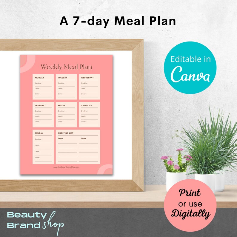 Editable Weekly Meal Planner Canva Meal Planner 7 Day Meal - Etsy