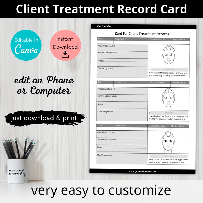 Fat Dissolving Client Record Form, Fat Dissolve Forms, Client Treatment ...