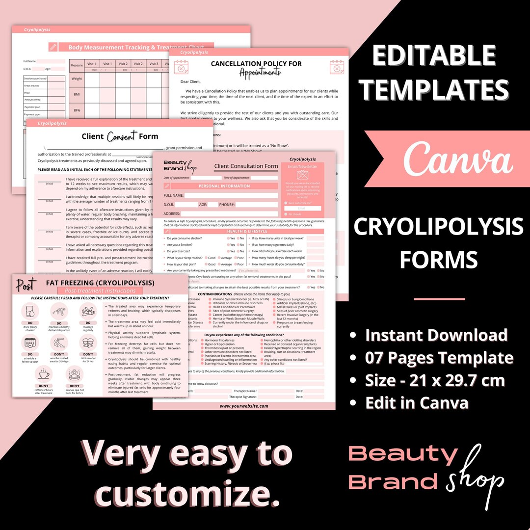 Cryolipolysis Consent Forms, Fat Freezing Client Intake Forms, Cryo ...
