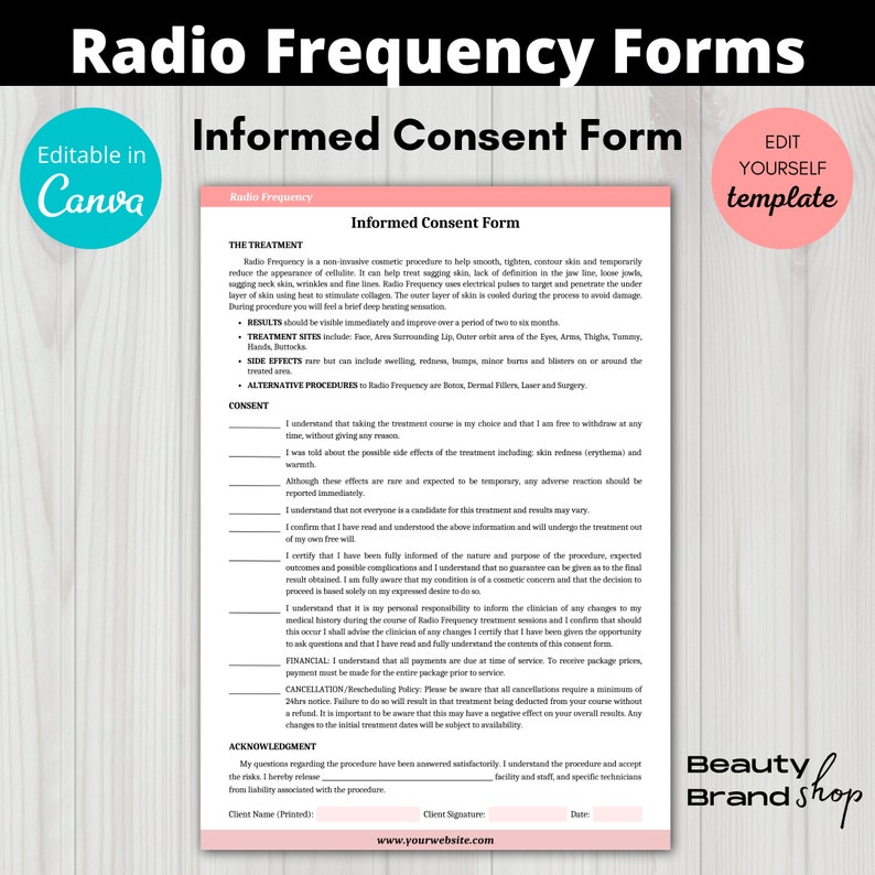 Editable Radio Frequency Forms Template RF Skin Tightening - Etsy Ireland