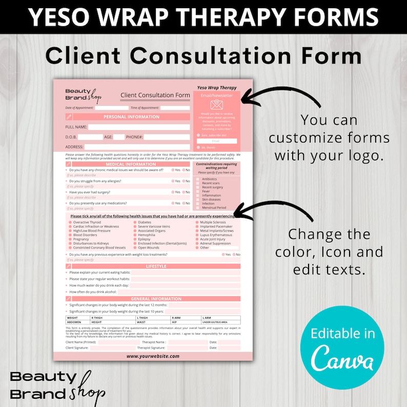 Yeso Therapy Wrap Consent Form, Yeso Therapy Forms, Yesotherapy Wrap ...