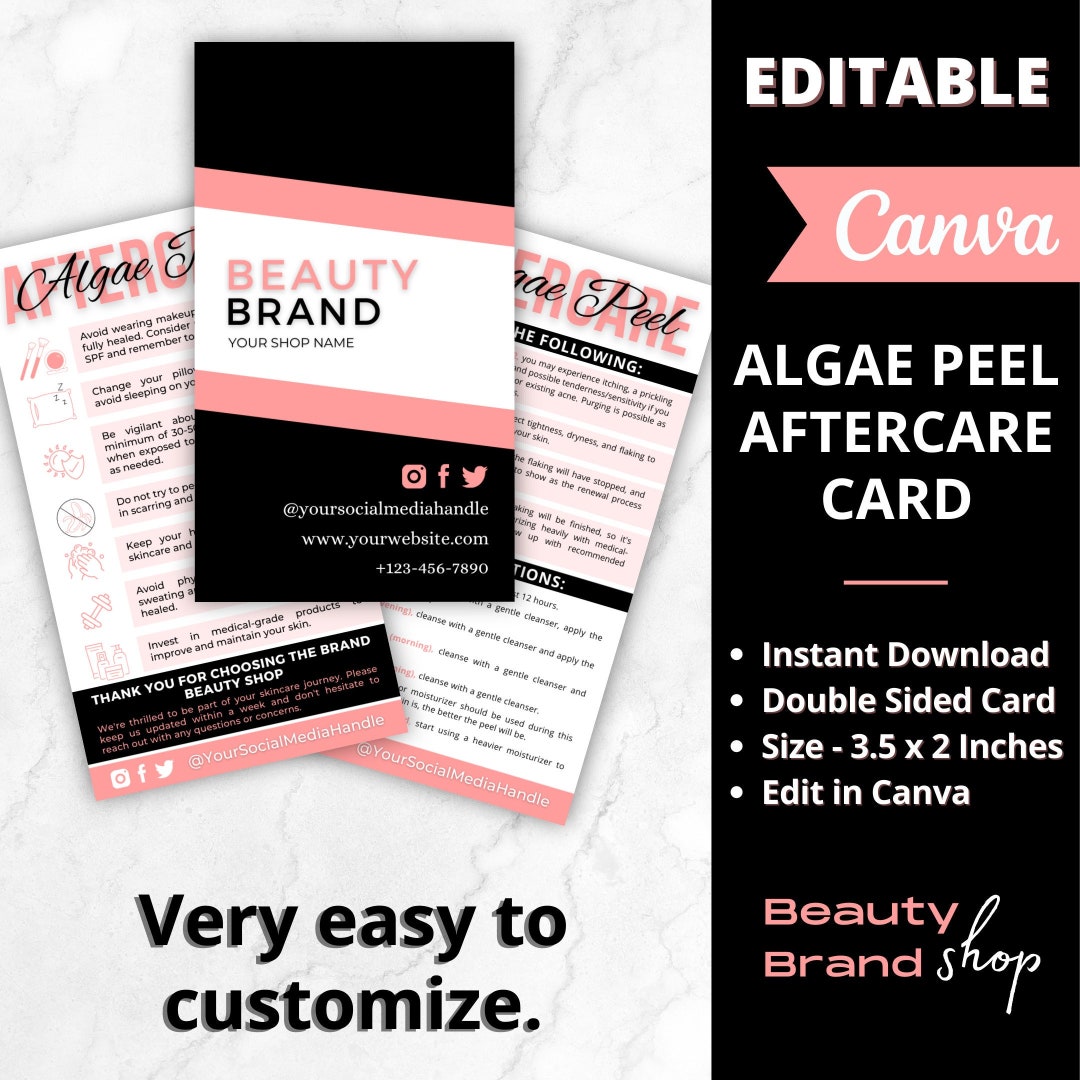 Algae Peel Treatment Care Cards, Chemical Peel Facials Aftercare ...