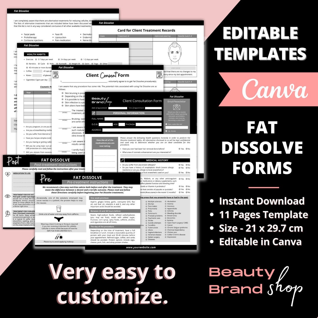 Fat Dissolving Forms, Fat Dissolve Forms, Consent Form, Consultation ...