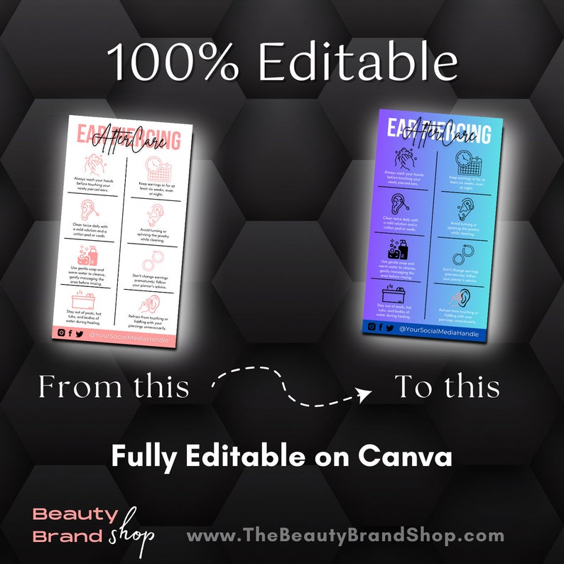 Ear Piercing Aftercare Template Editable Piercing Guide Card - Etsy