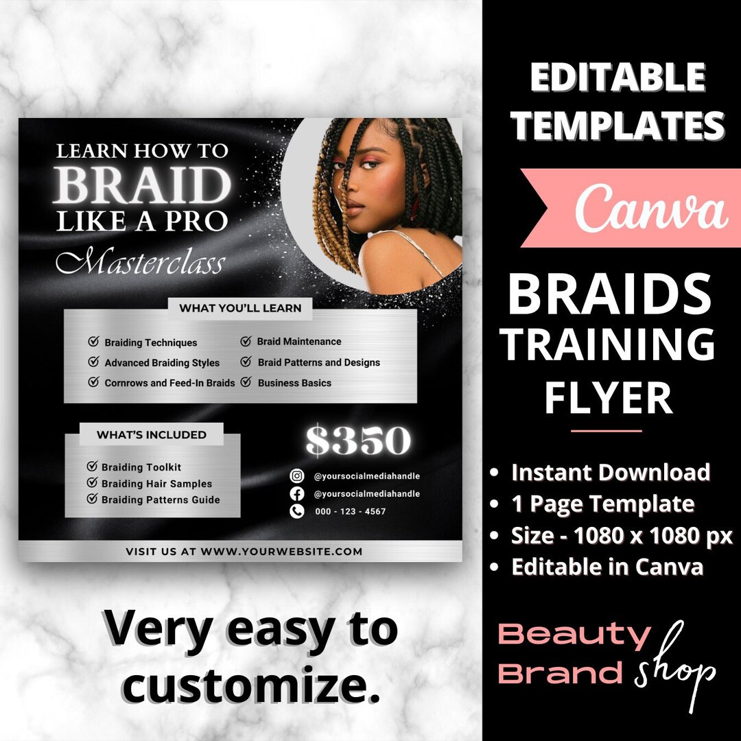 Braiding Course Flyer, DIY Flyer Template Design, Braid Training Flyer ...