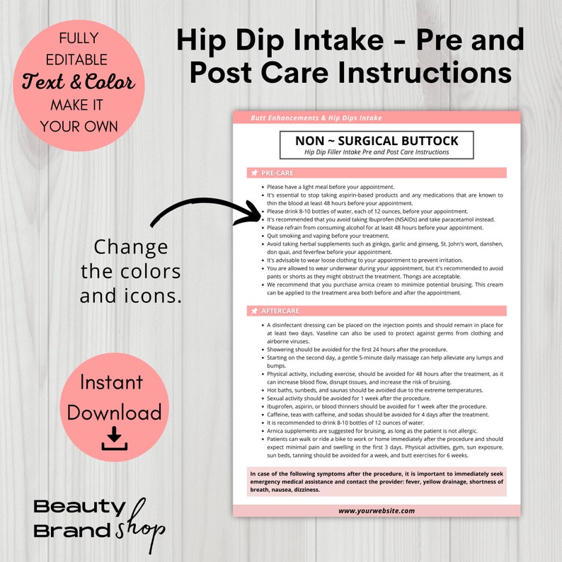 Butt Enhancements/ Hip Dips Intake Form, Hip Dip Filler Intake Form ...