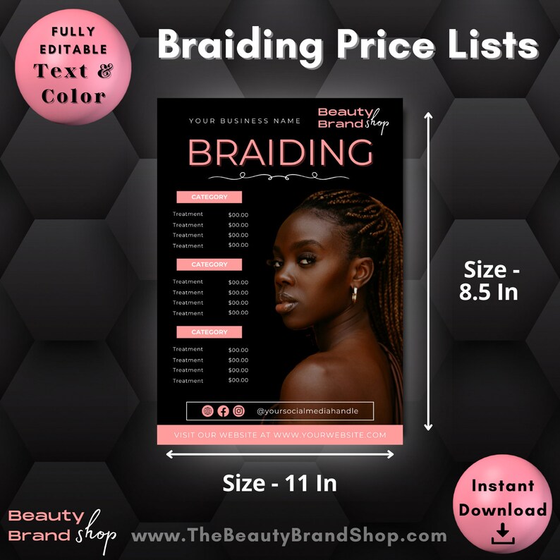 Braids Price List Flyer Templates, Beauty Hair Salon Stylists Pricing ...