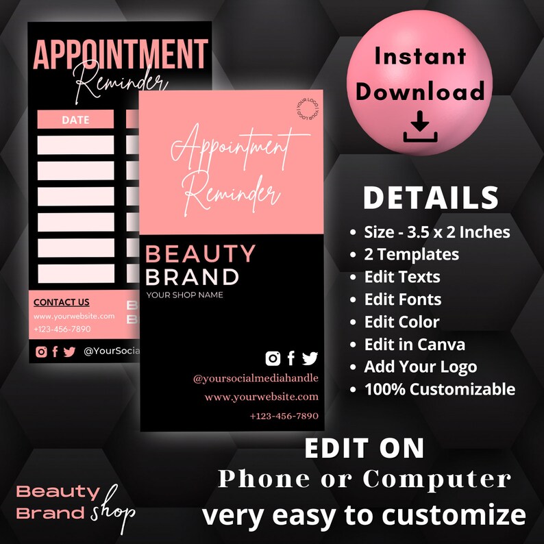 Appointment Reminder Card, Editable Reminder Card, Next Appointment ...