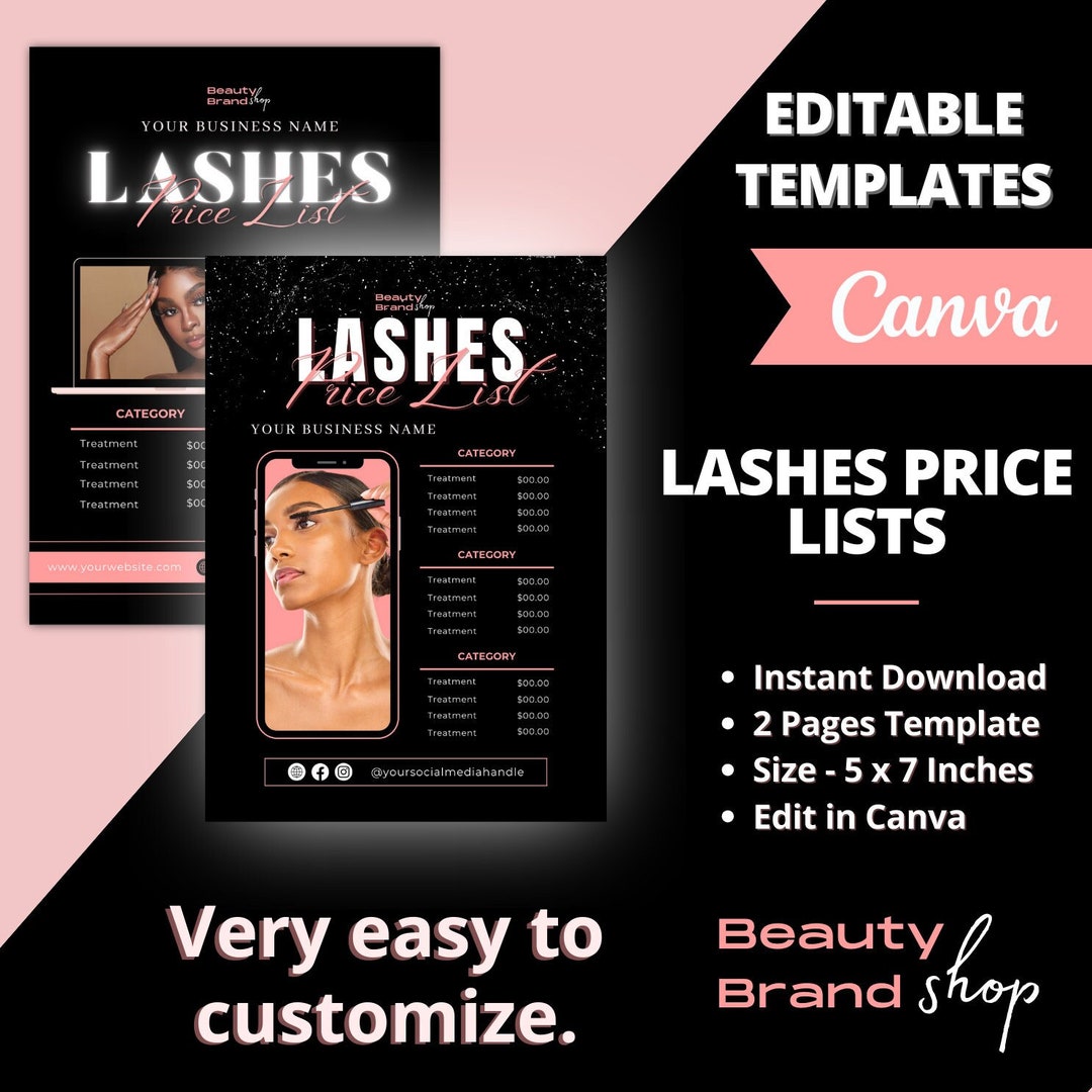 LASH Price List Postcard, Lashes Pricelist Template Design, Pricing ...