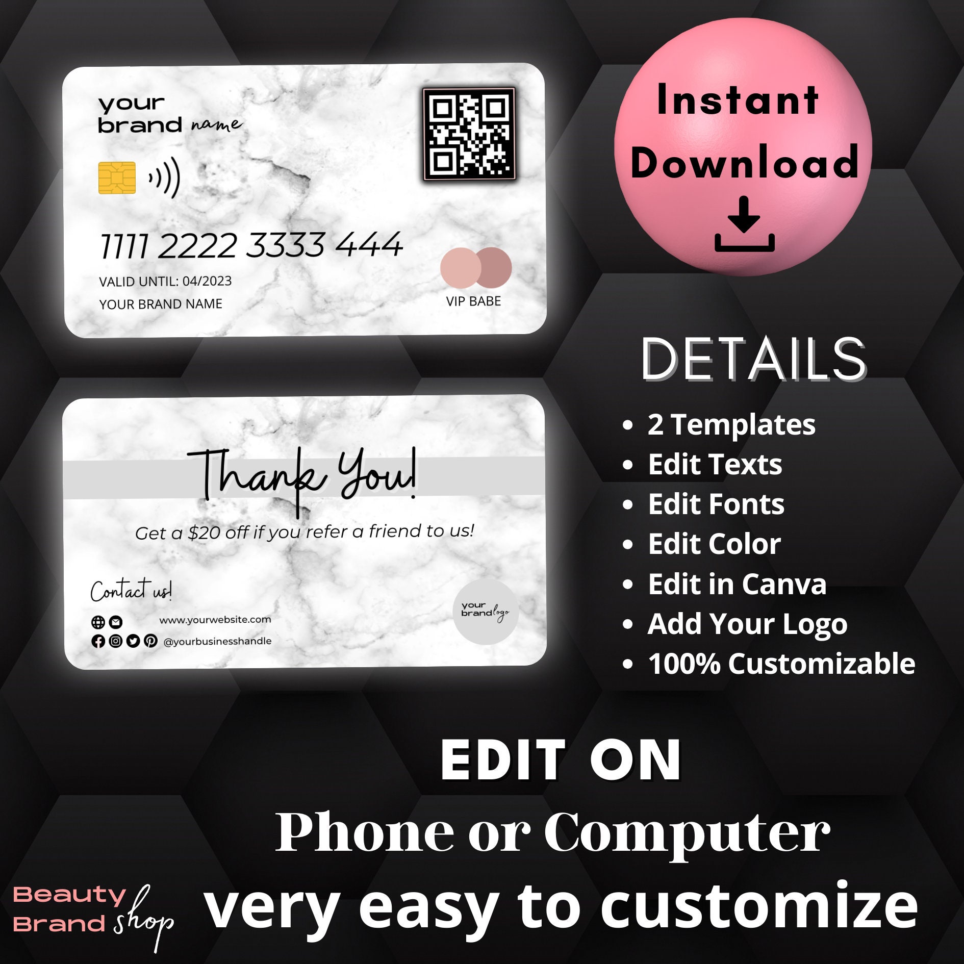 Credit Card Styled Business Card, Business Card With QR Code, Credit ...