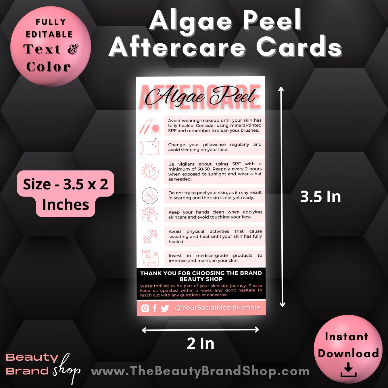 Algae Peel Treatment Care Cards, Chemical Peel Facials Aftercare ...