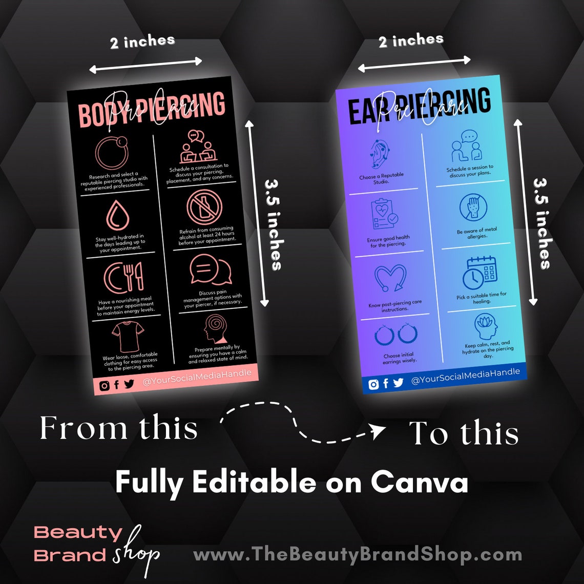 Body Piercing Aftercare Card, Body Piercing Care Card, Piercing After ...