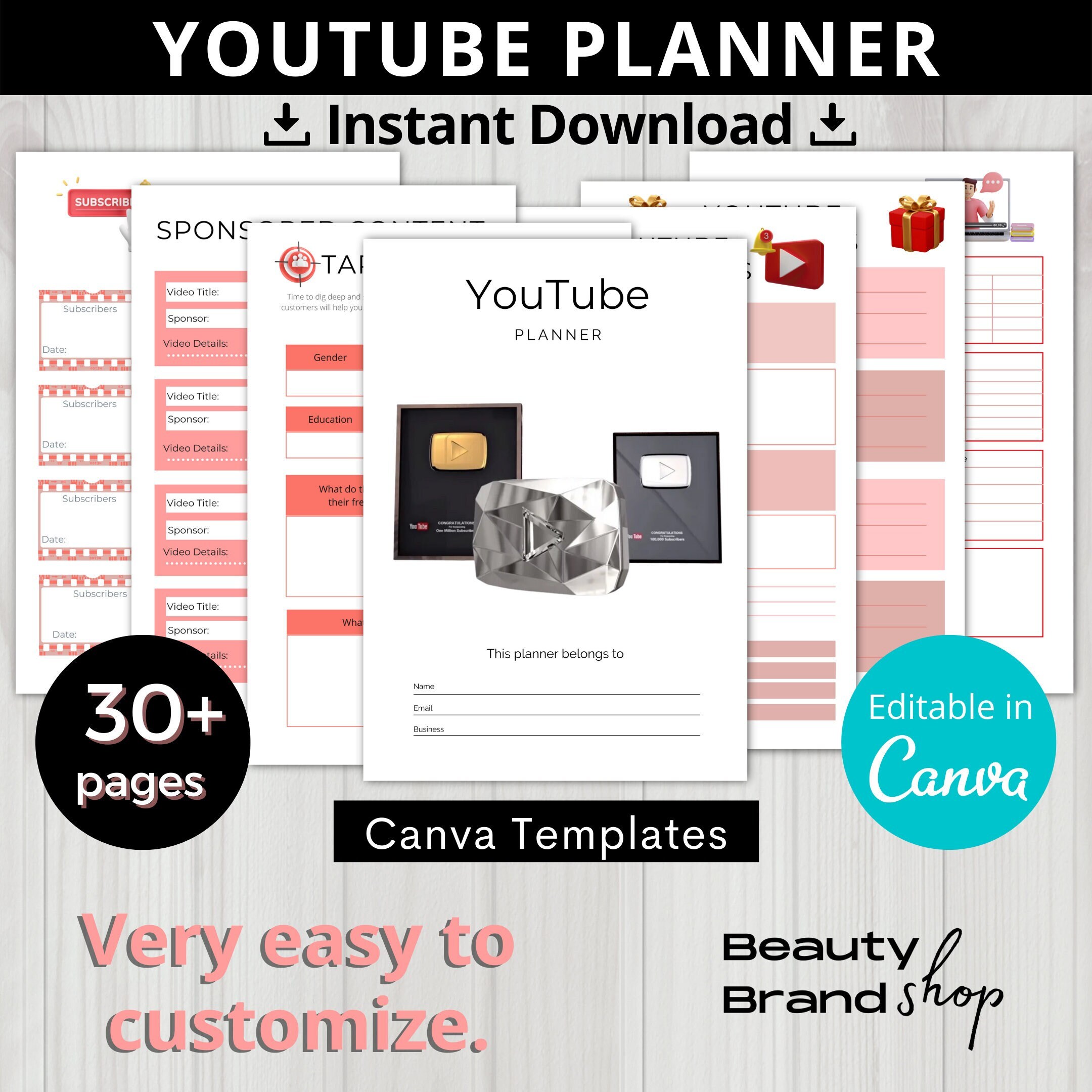 Youtube Planner Youtube Content Planner Social Media - Etsy