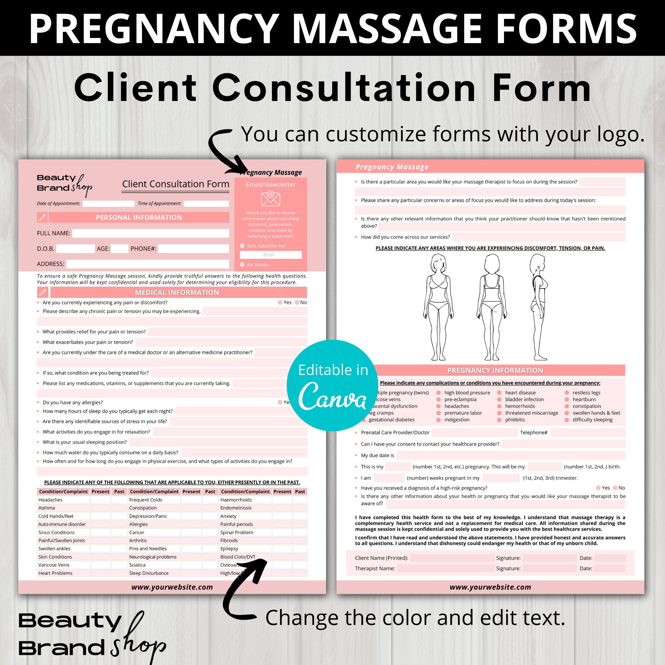 Pregnancy Massage Forms, Prenatal Consultation Forms, Client Intake ...