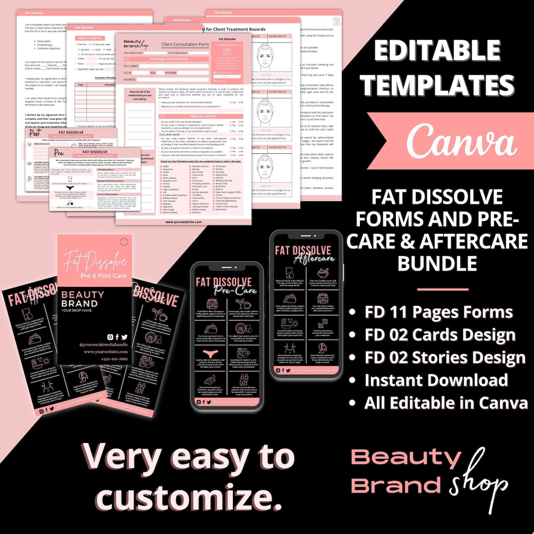 Fat Dissolve Forms, Fat Dissolve Pre & Aftercare Templates, Fat ...