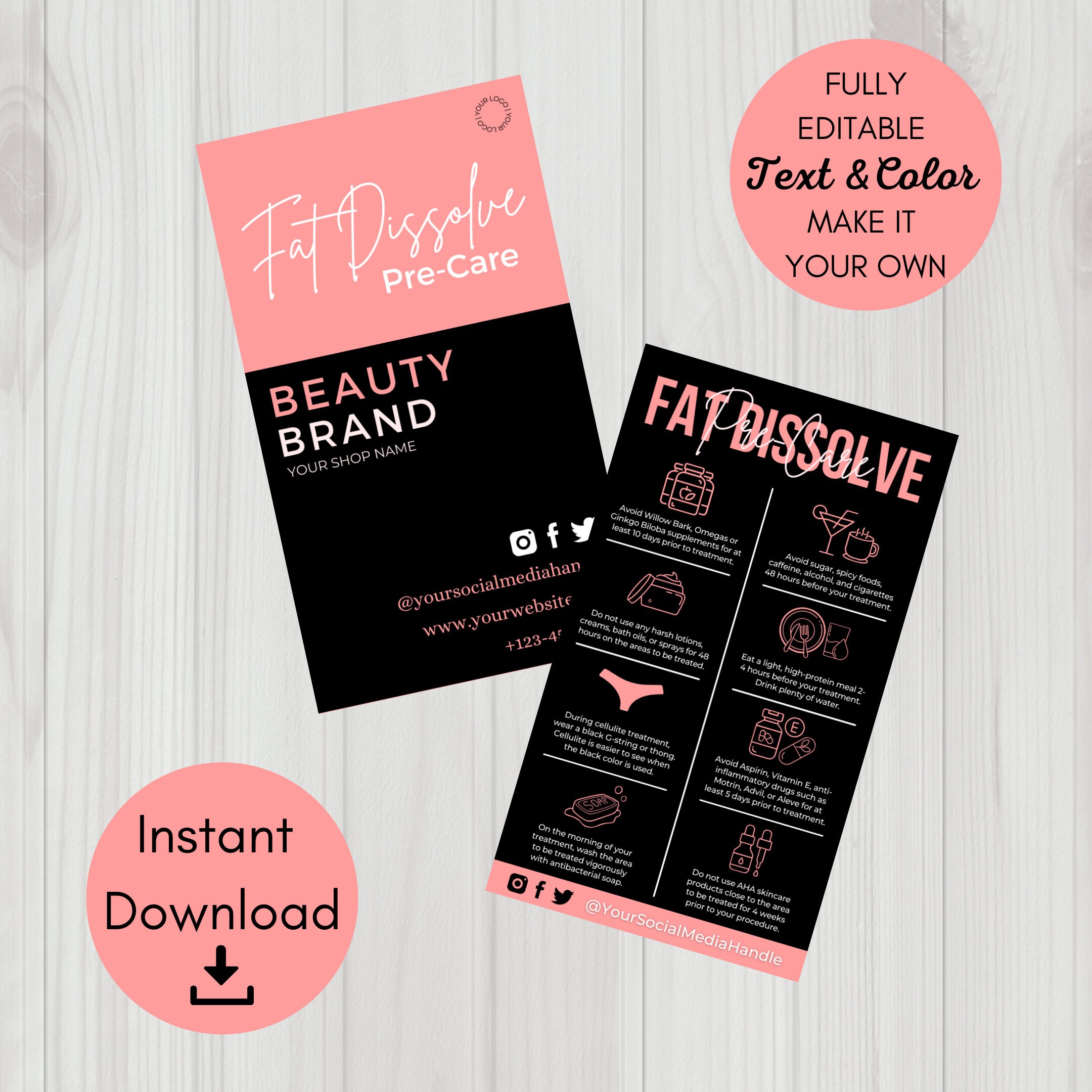 Editable Fat Dissolving Pre Care Card Fat Dissolver Care - Etsy Canada