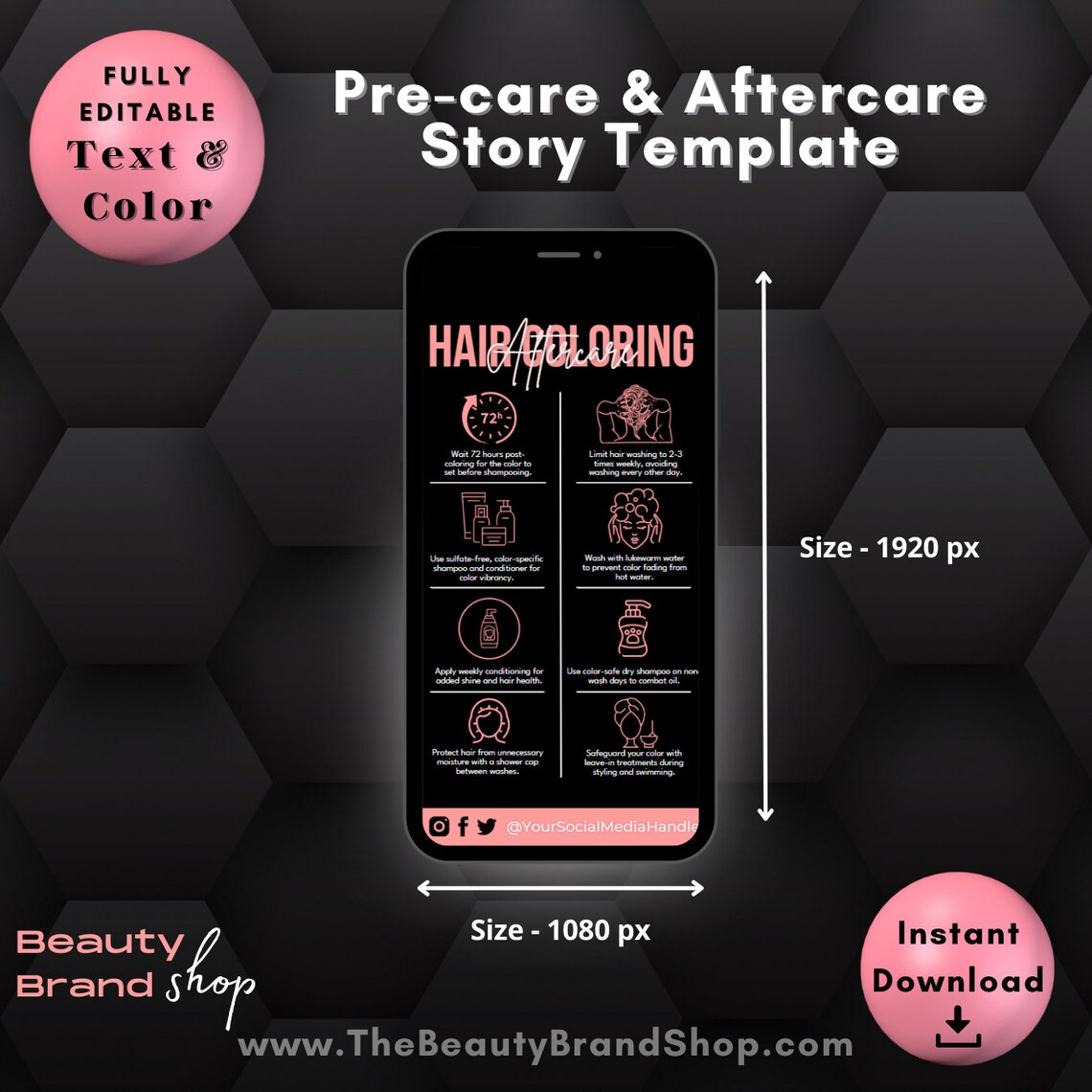 Hair Coloring Pre & Aftercare Story Template, Dyed Hair Aftercare ...