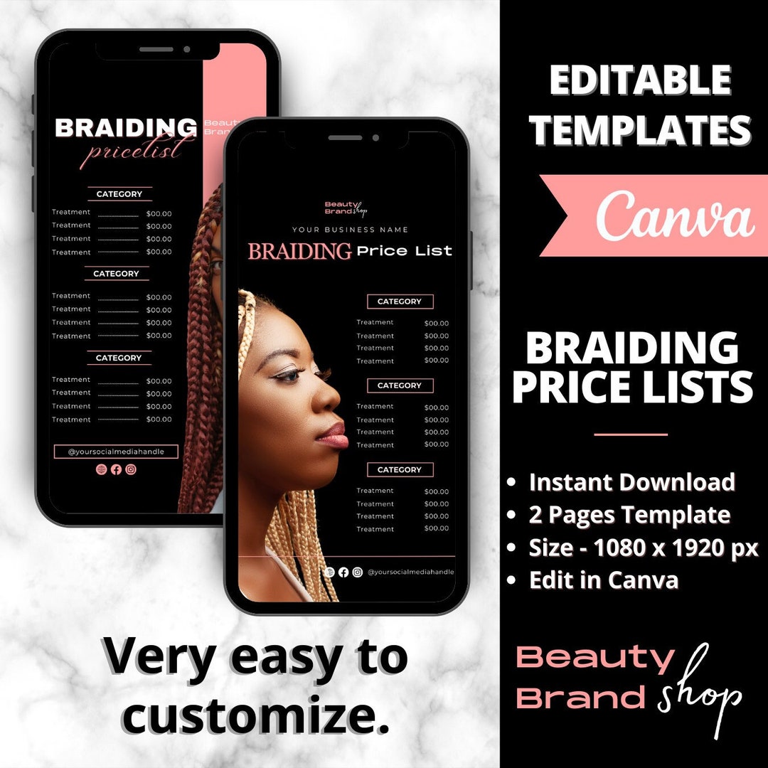 Braiding Price List Story Template, Beauty Hair Salon Stylists Pricing ...