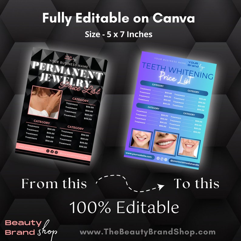 Editable Permanent Jewelry Price Lists, Printable Price List Design ...