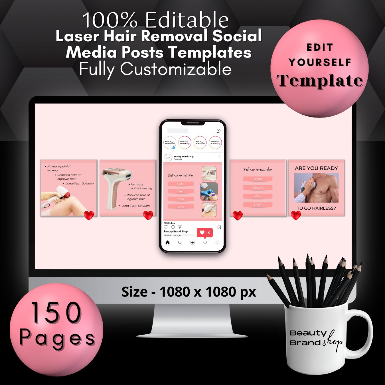 Laser Hair Removal Social Media Templates, Hair Removal Instagram Posts ...
