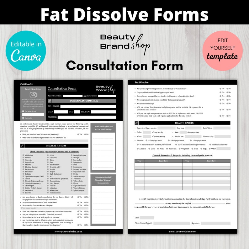 Client Consultation Form Fat Dissolving Forms Fat Dissolving - Etsy