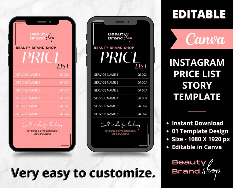 Editable Instagram Price List Template Instagram Story Price - Etsy