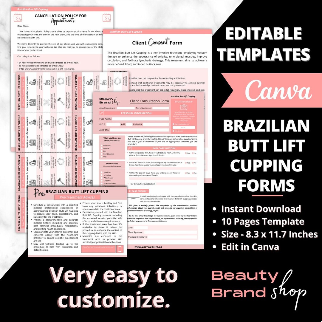 Brazilian Butt Lift Cupping Consent Form & Liability Waiver, Editable ...