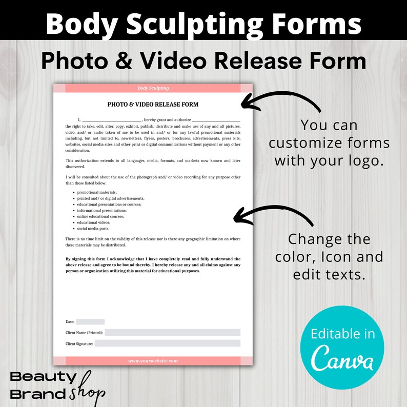 Editable Photo Release Forms Body Sculpting Forms Body - Etsy