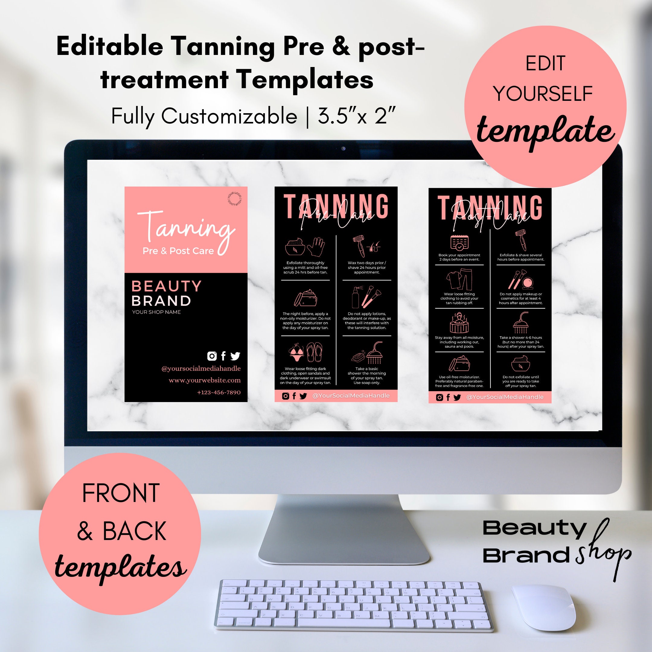 Spray Tanning Pre & Post Care Cards Templates, Spray Tan Aftercare ...