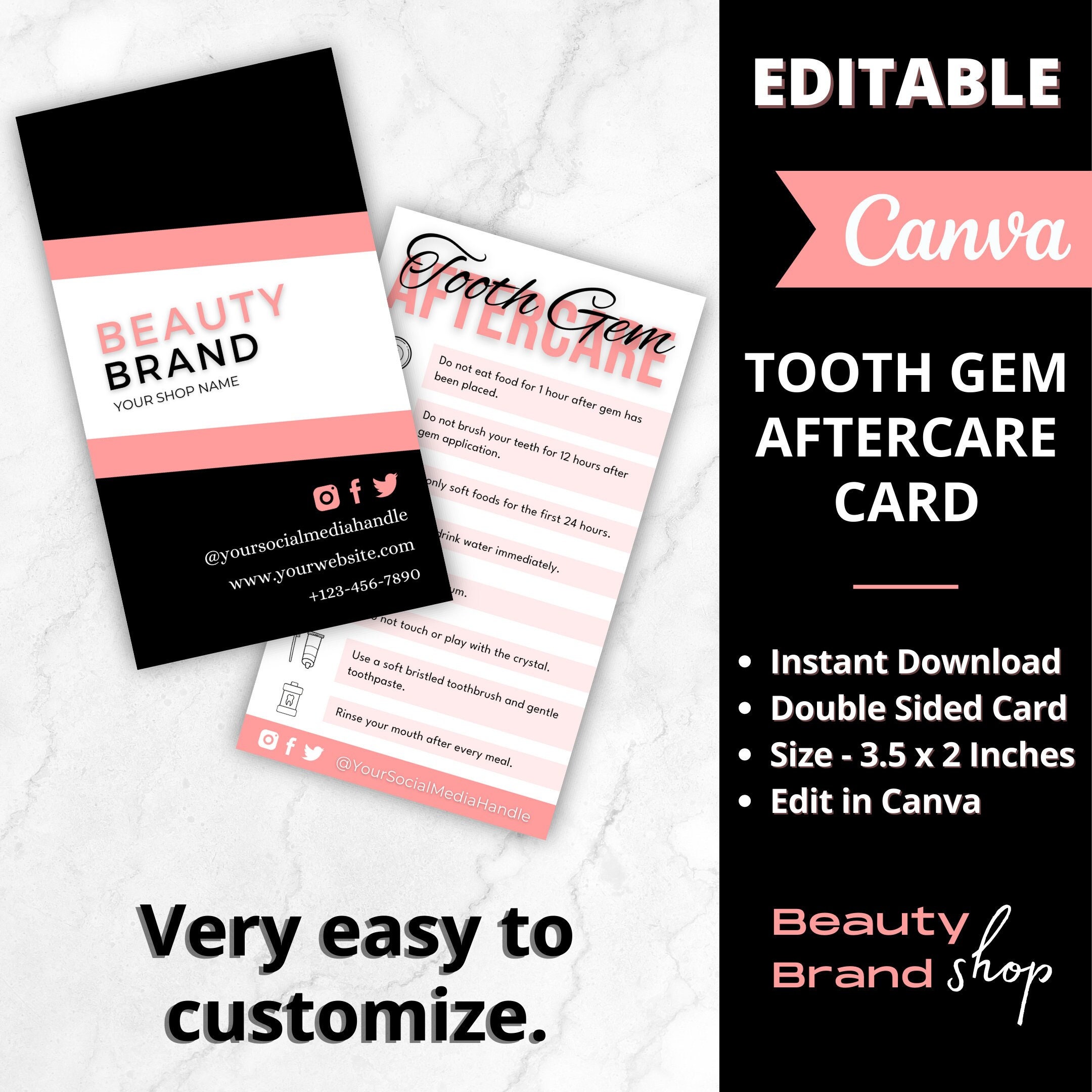 Editable Tooth Gem Aftercare Card Teeth Crystals Care Card - Etsy