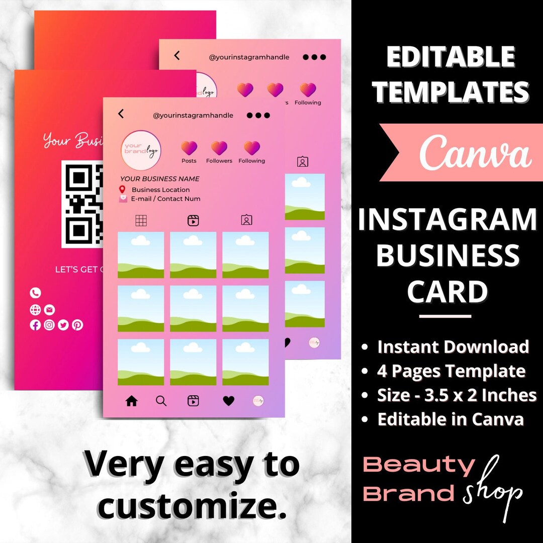 Instagram Business Cards, DIY Canva Business Card Template Design, IG ...