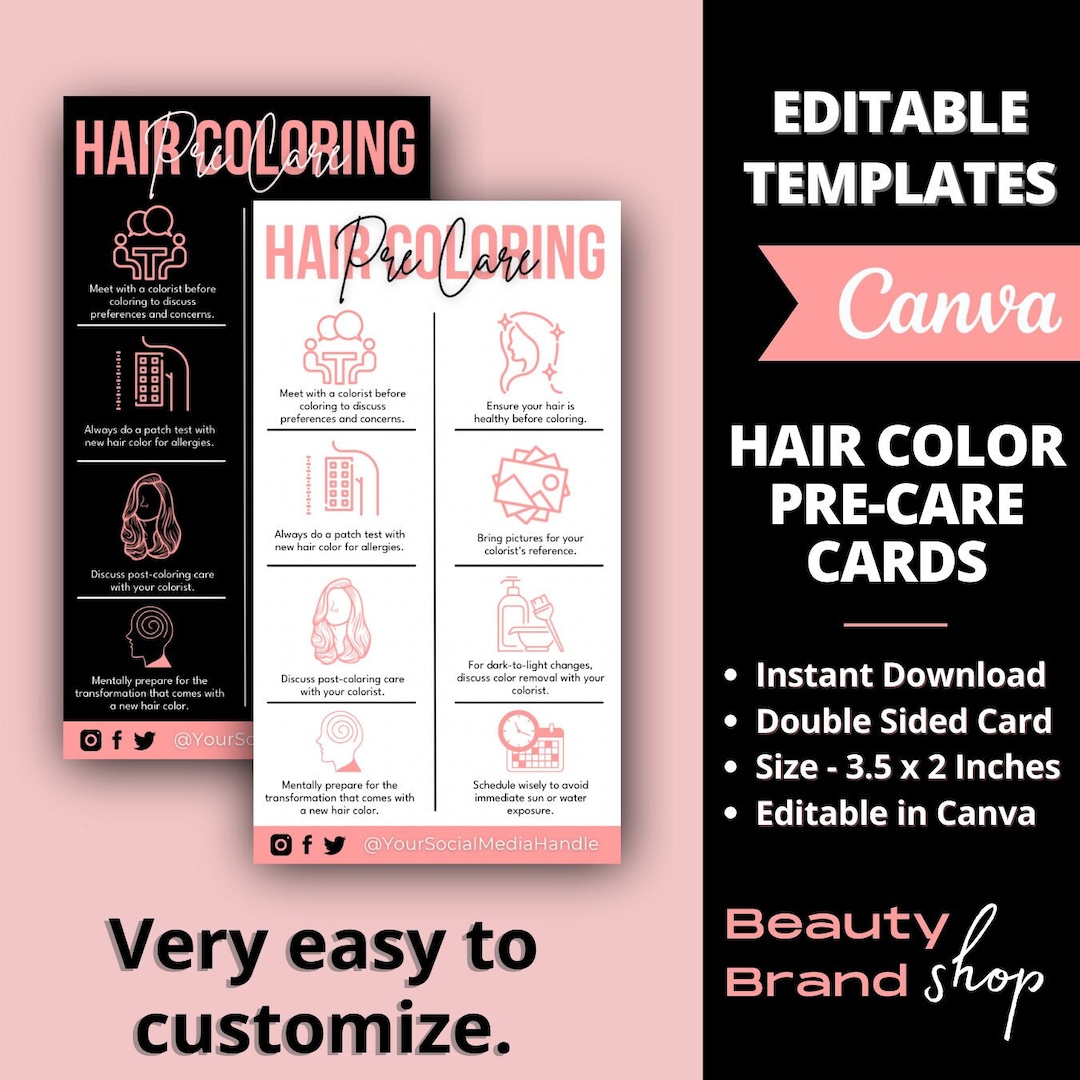 Editable Colored Hair Care Card Template, Dyed Hair Aftercare ...