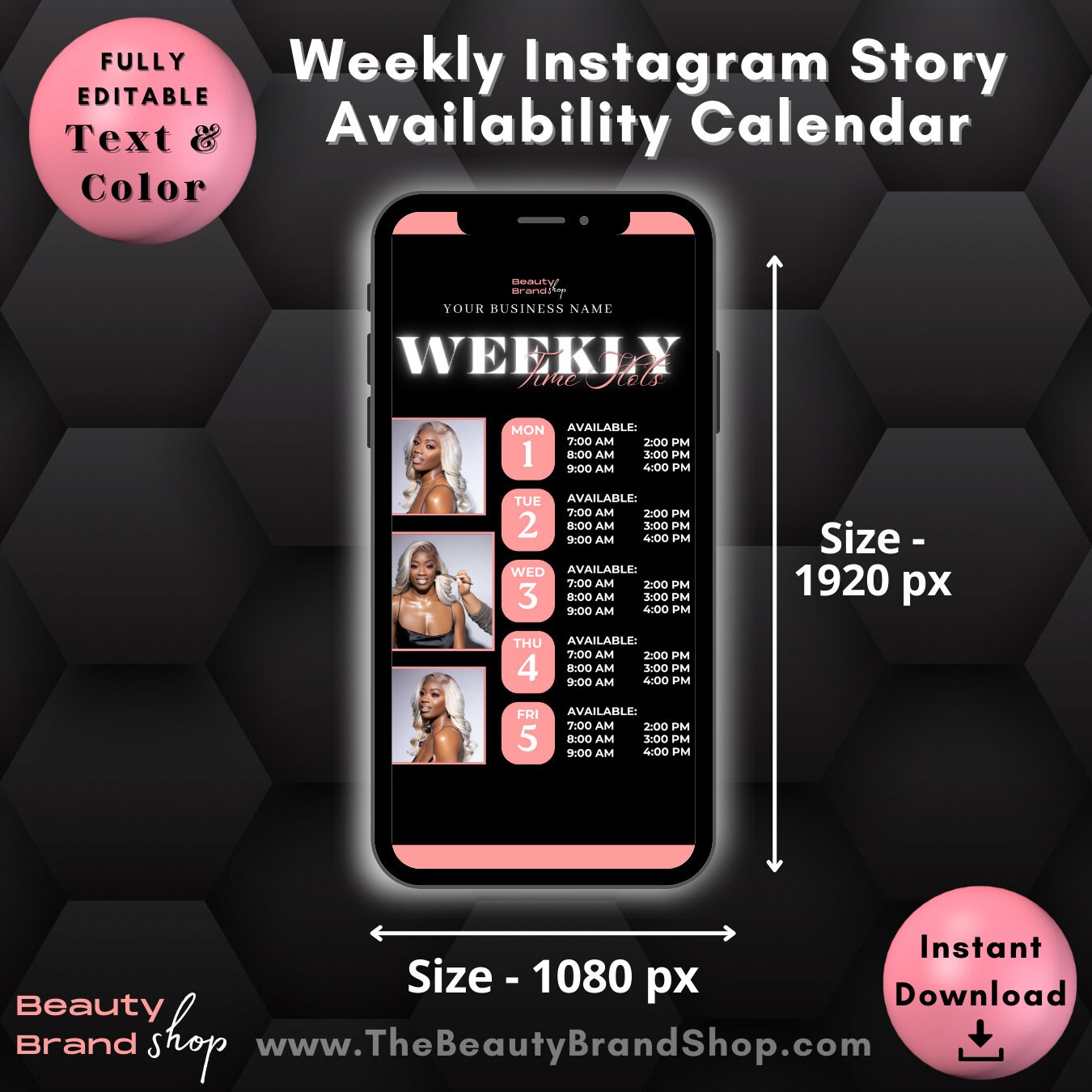 Weekly Availability Calendar Instagram Story, Black Pink Available ...