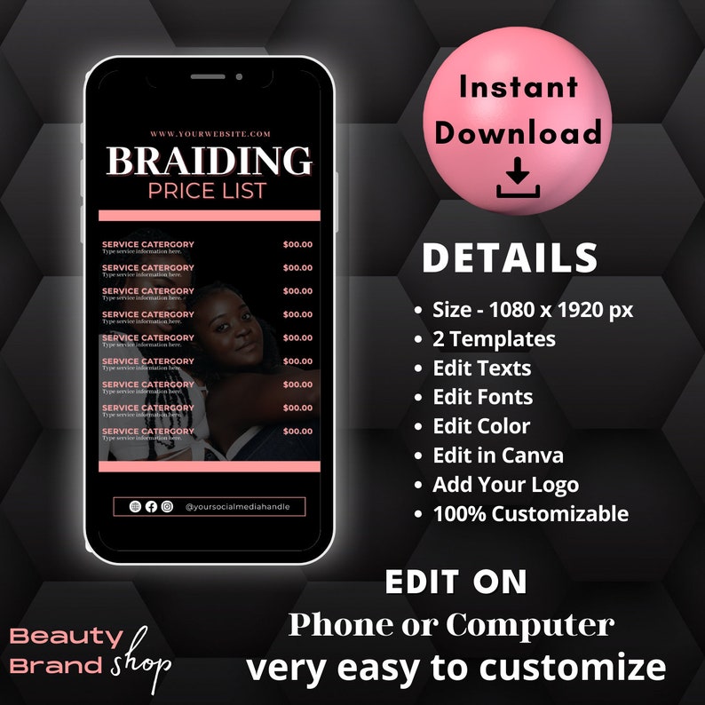 Braiding Price List Story Template, Beauty Hair Salon Stylists Pricing ...