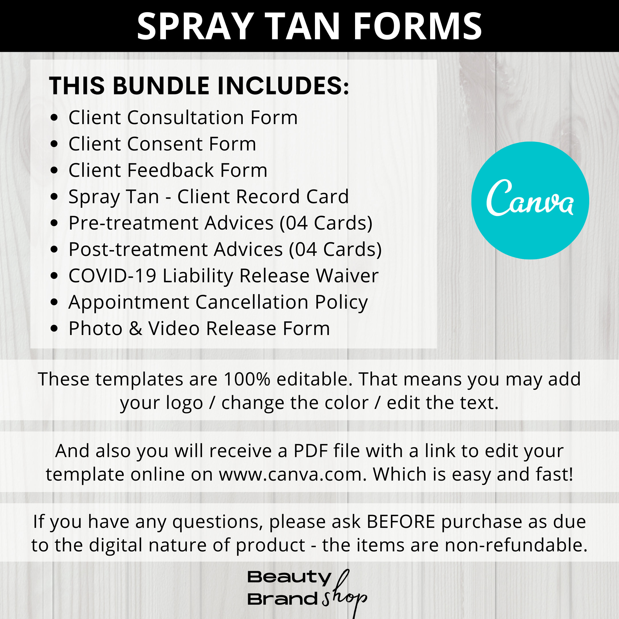 Spray Tan Forms, Spray Tanning Consultation Forms, Spray Tanning Forms ...