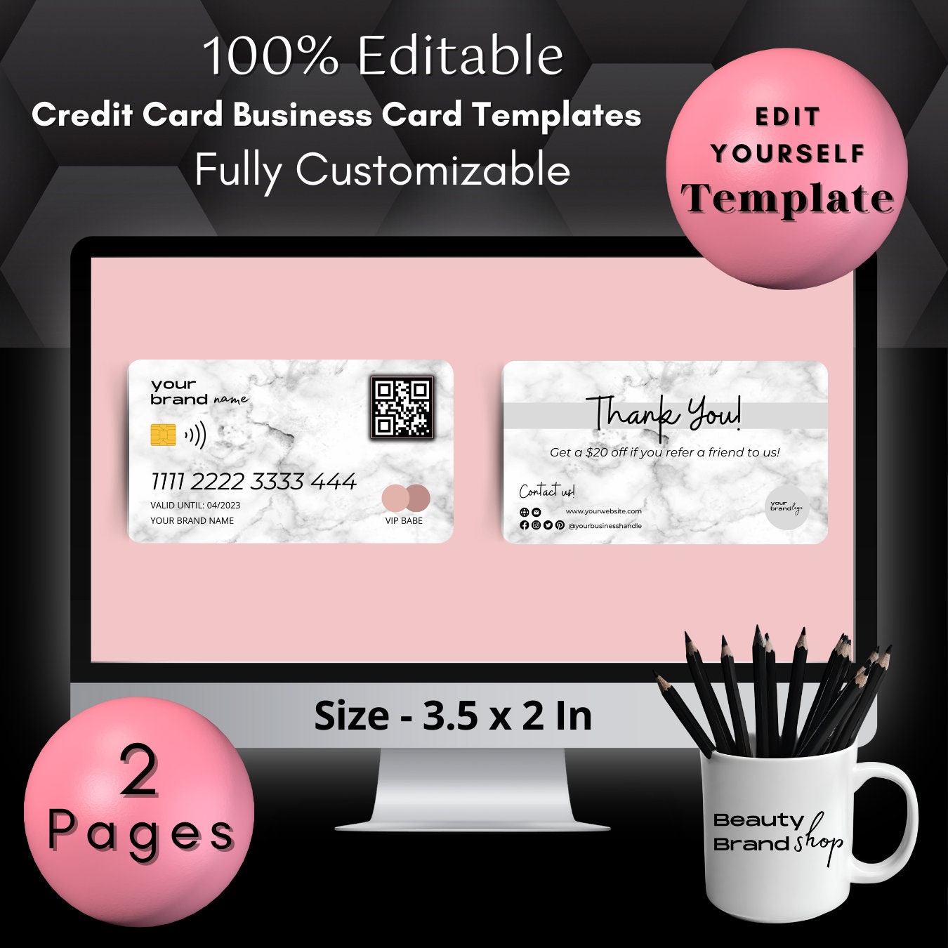 Credit Card Styled Business Card, Business Card With QR Code, Credit ...