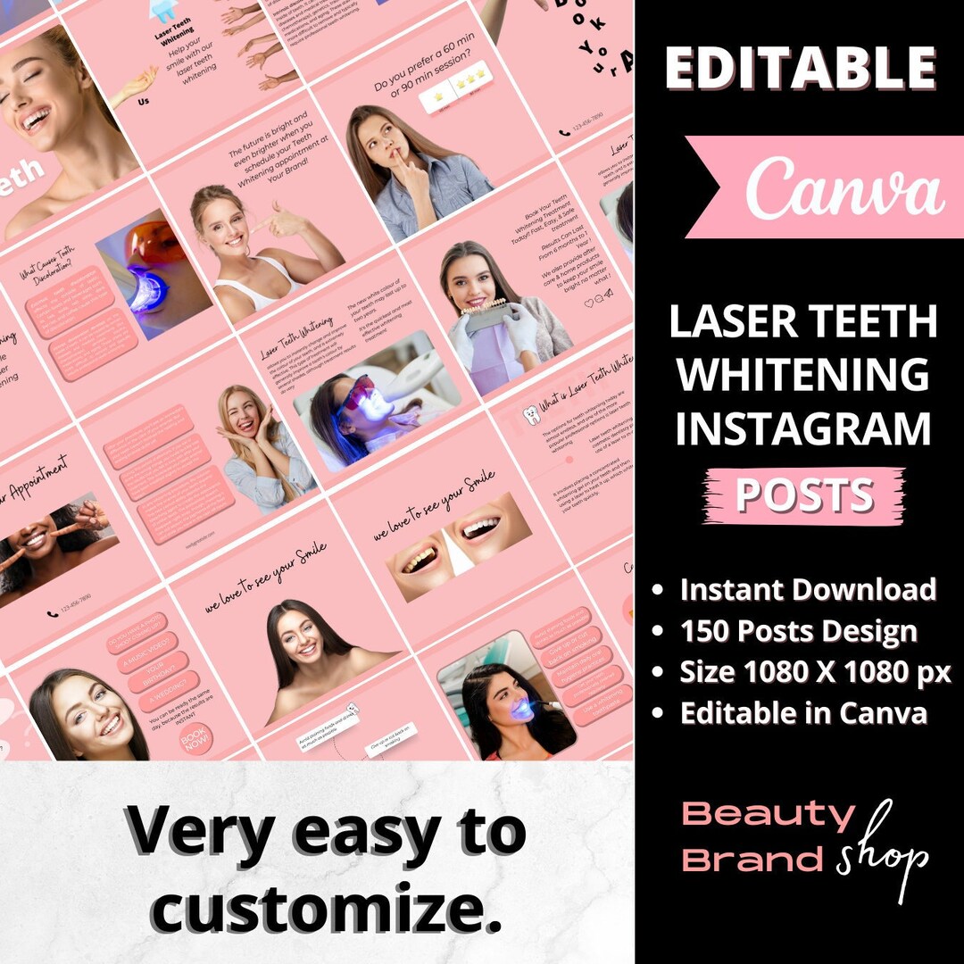 Laser Teeth Whitening Instagram Post Templates, Editable Teeth ...