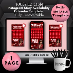 February Availability Calendar Instagram Story, Valentine's Day ...