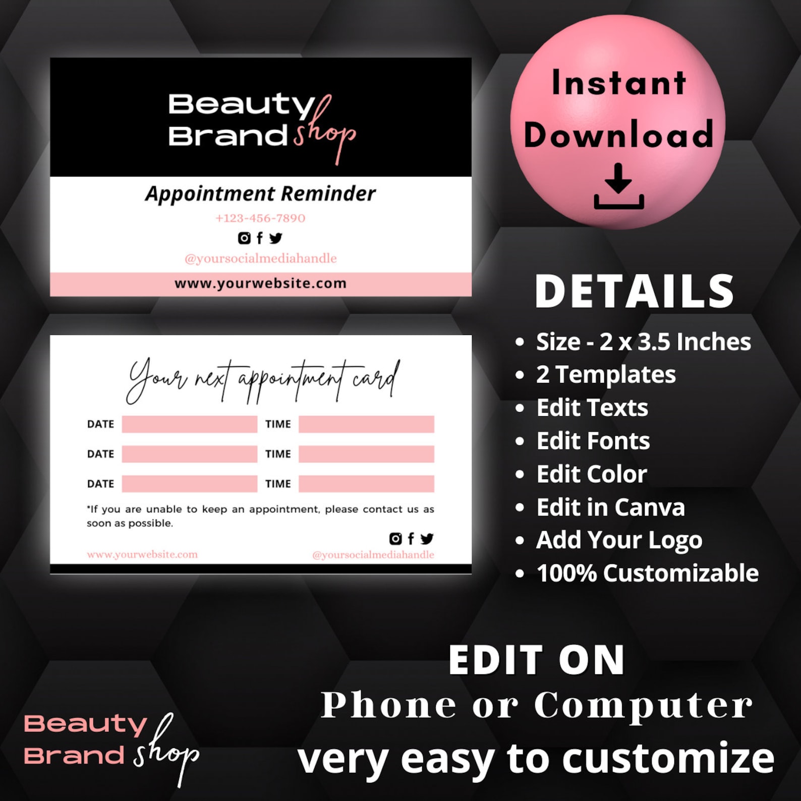 Editable Beauty Business Appointment Card, Next Appointment Card ...