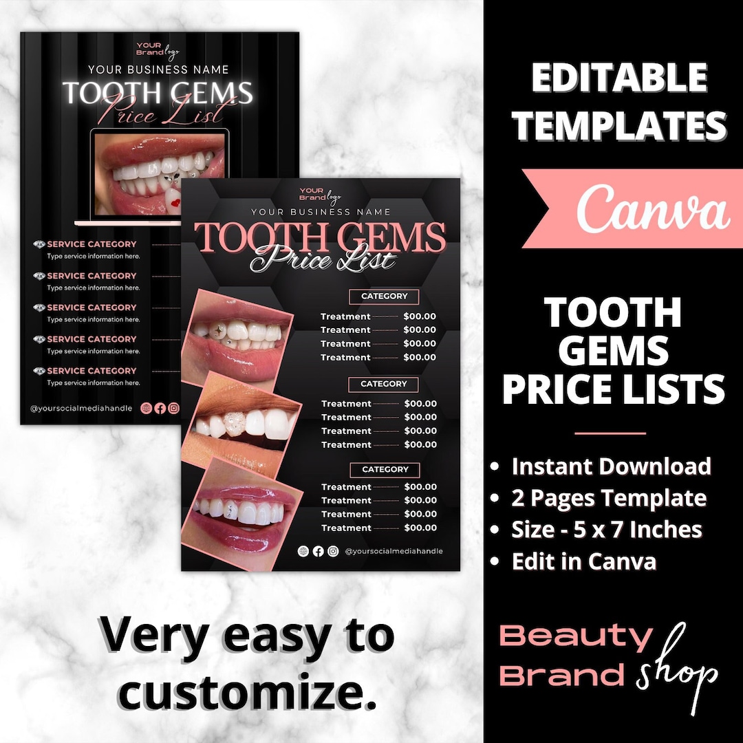 Tooth Gems Price Lists, Tooth Gem Instagram Template, Tooth Jewelry ...