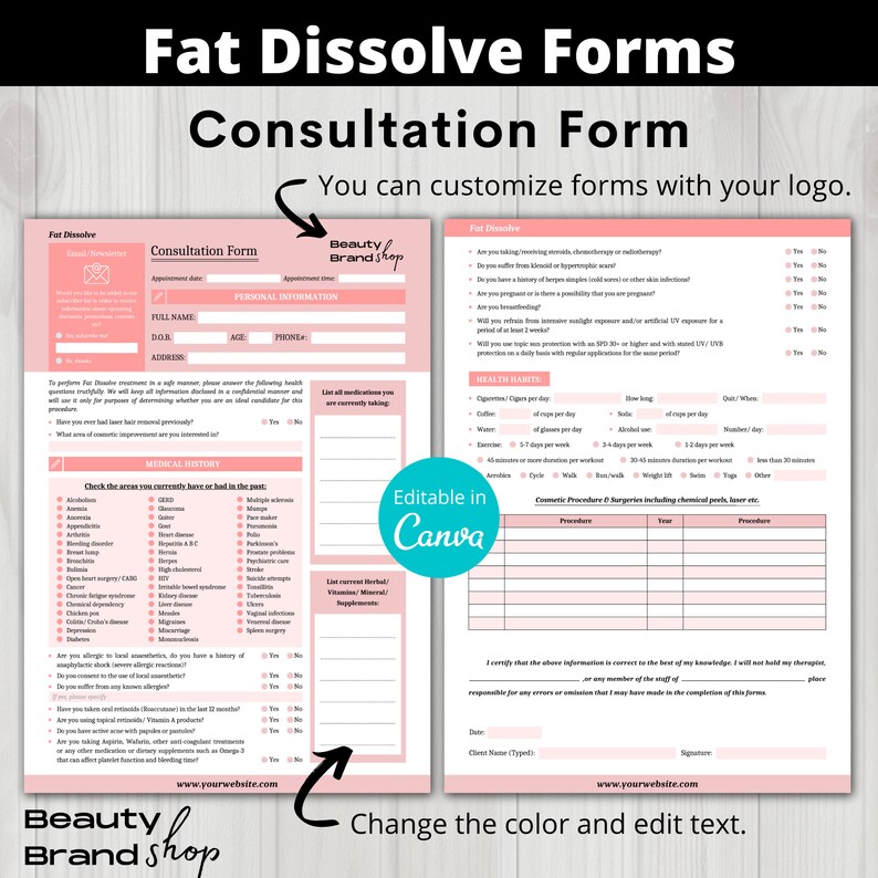 Fat Dissolving Consent Form Editable Consultation Forms - Etsy UK
