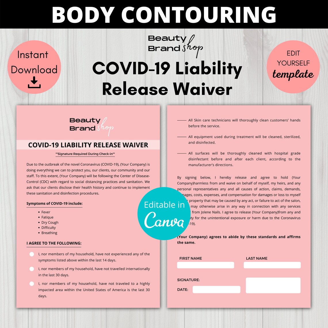 Body Contouring Covid Form, Body Contouring Consent Form, Body ...