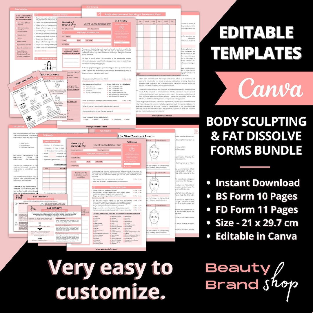 Body Sculpting Forms Bundle Templates, Fat Dissolving Consent Form ...