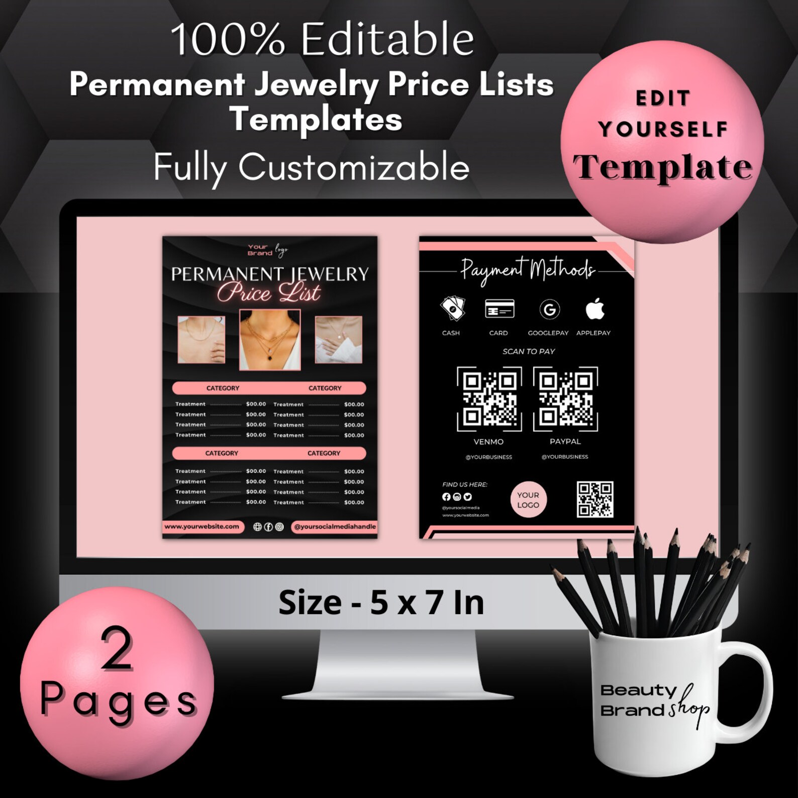 Editable Permanent Jewelry Price Lists, Printable Price List Design ...