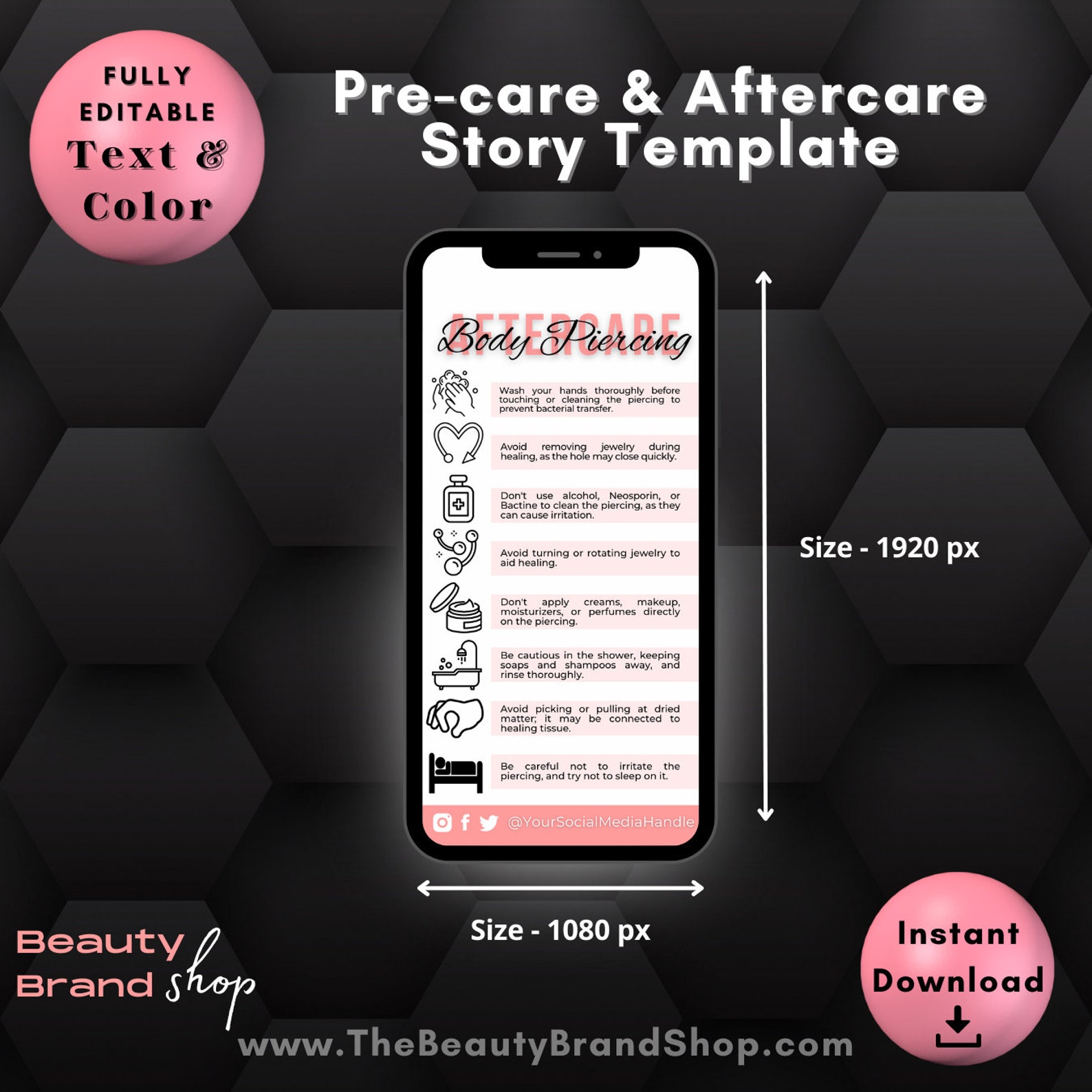 Body Piercing Pre & Aftercare Story, Body Piercing Care Card, Piercing ...