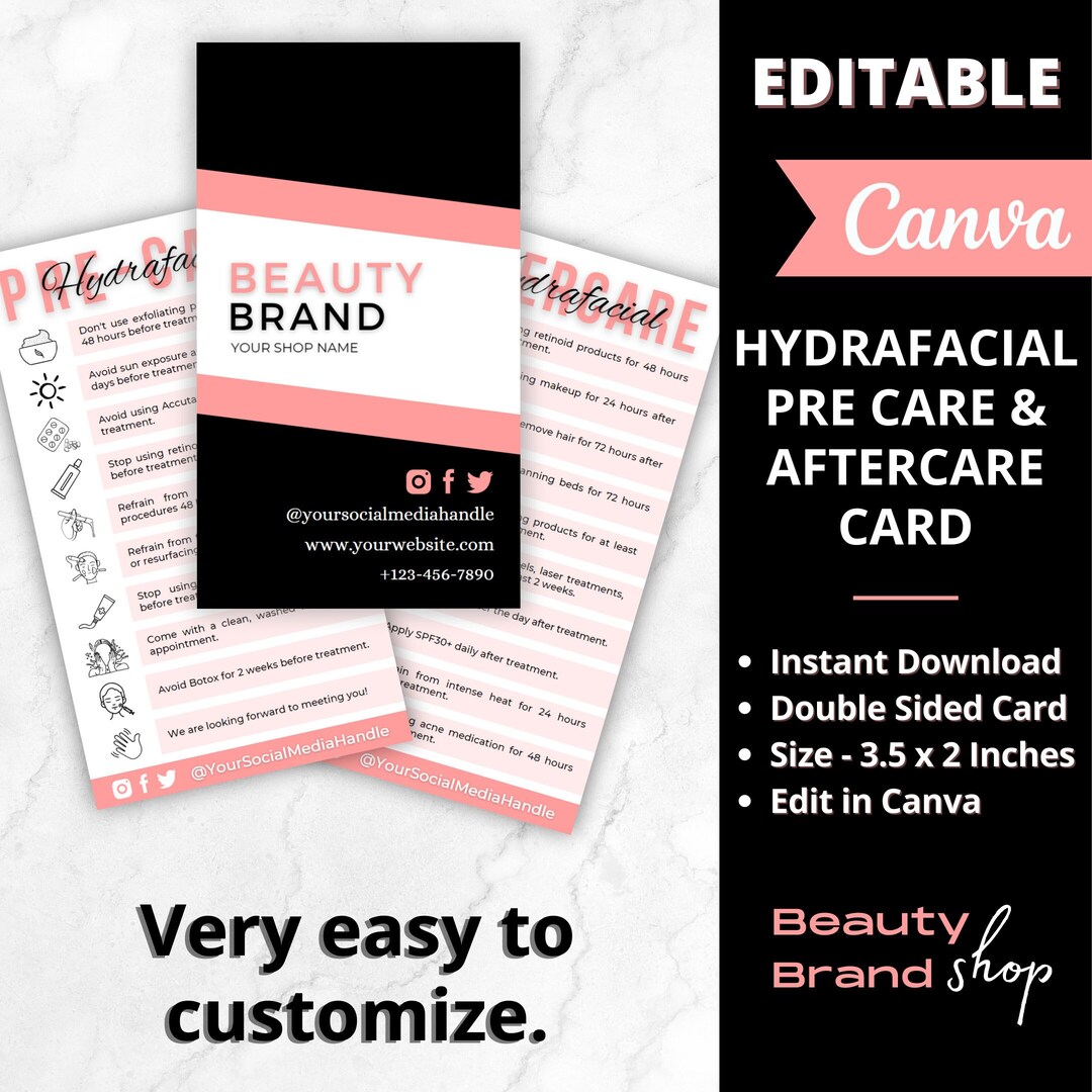 Hydrafacial Aftercare Card Template, Hydrafacial Pre Care Card ...
